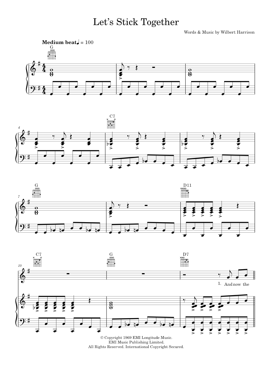 Play Official version of Lets stick together Sheet Music by Bryan Ferry ...