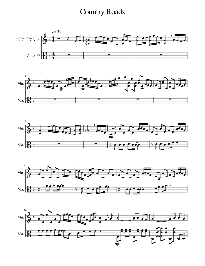 Country Roads Sheet music for Violin, Viola (String Duet) | Musescore.com