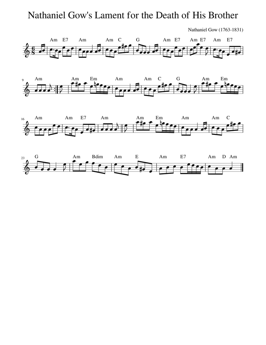 Nathaniel Gow - Nathaniel Gow's Lament for the Death of His Brother ...