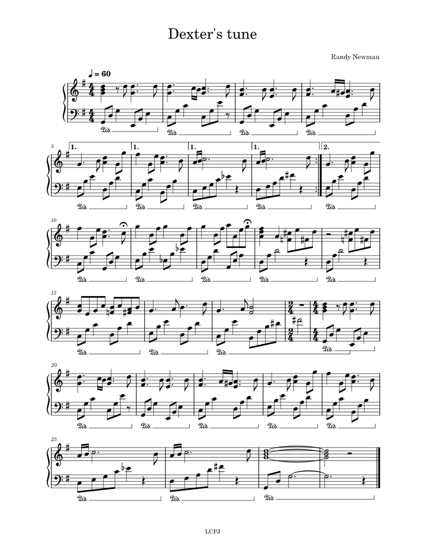 Dexter's Tune – Randy Newman Dexter's tune Sheet music for Piano (Solo ...