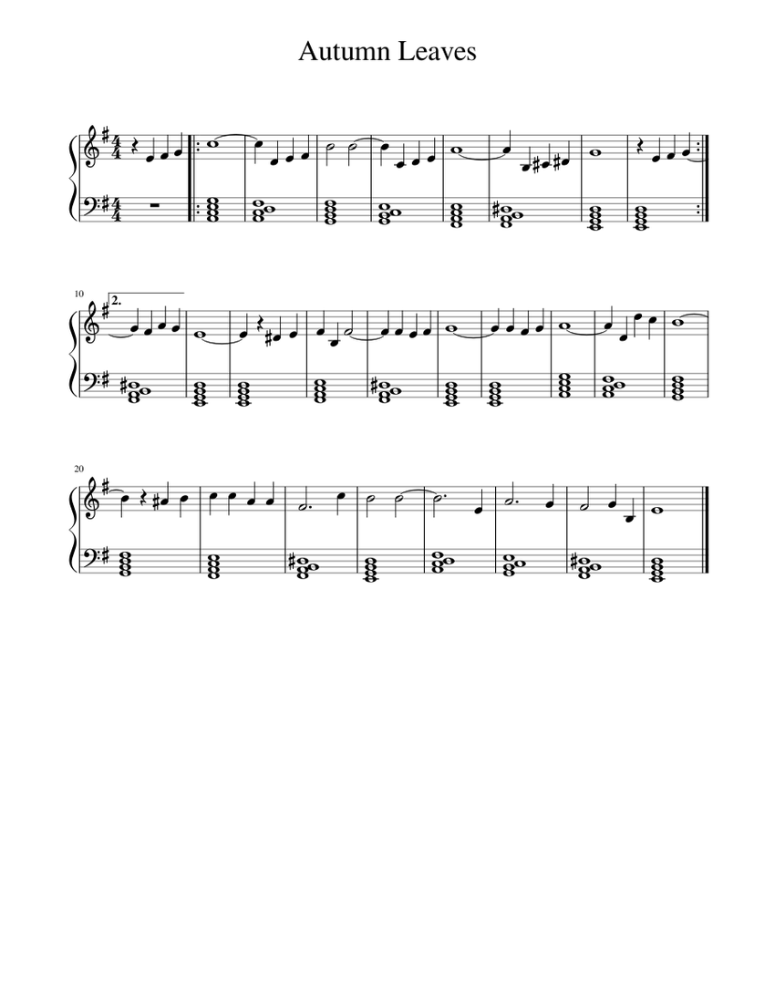 Autumn Leaves Sheet music for Piano (Solo) | Musescore.com