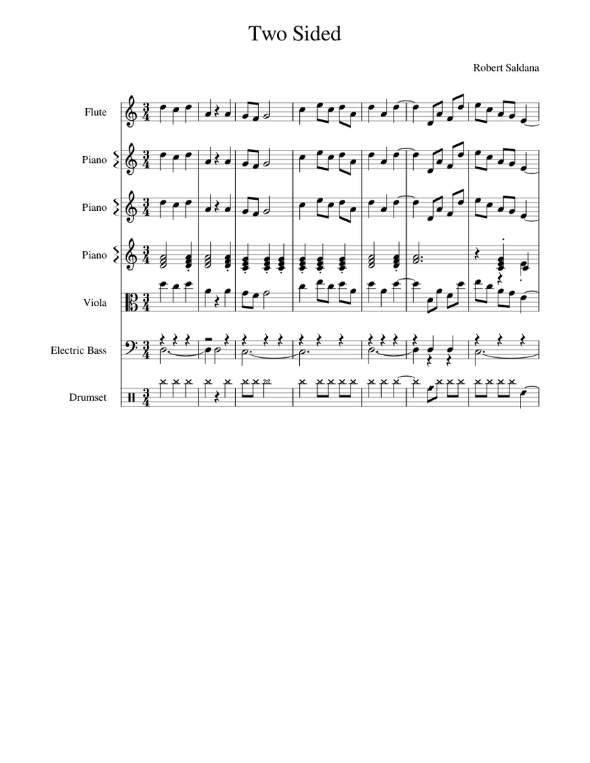 Two sided Sheet music for Piano, Flute, Viola, Bass guitar & more ...