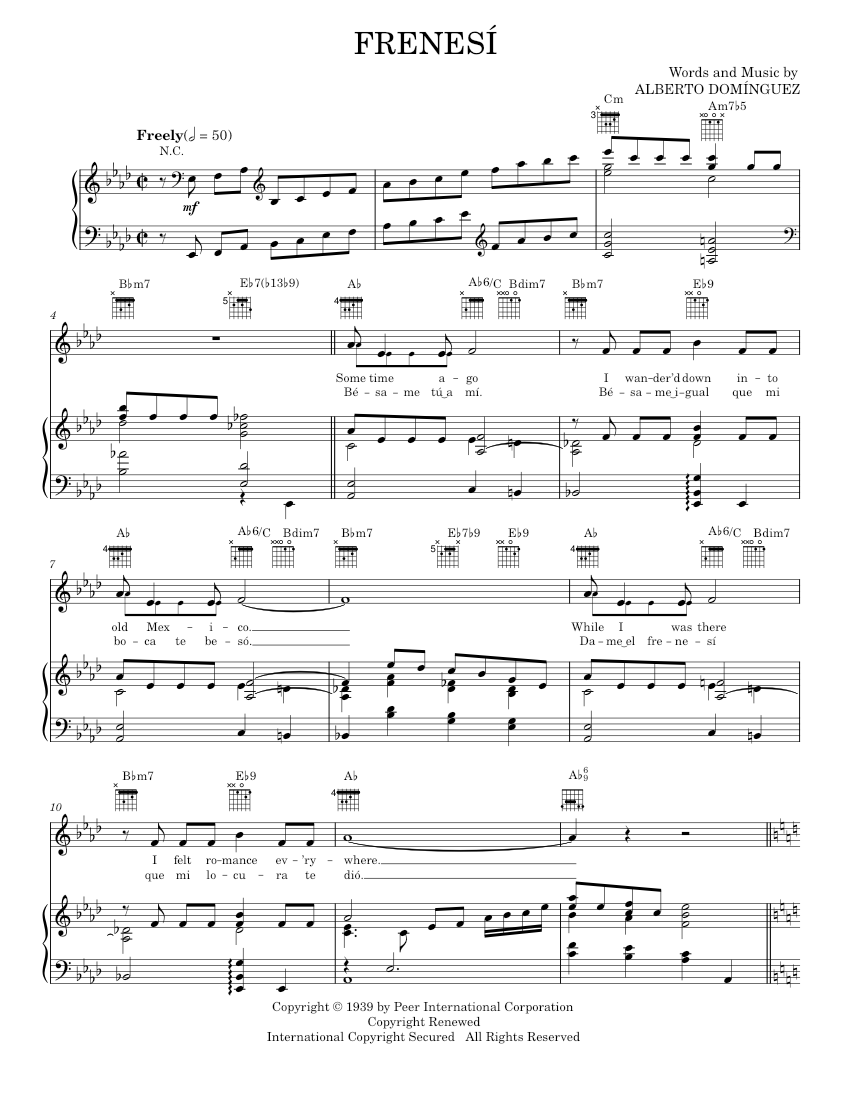 Play Official version of Frenesí Sheet Music by Alberto Domínguez ...