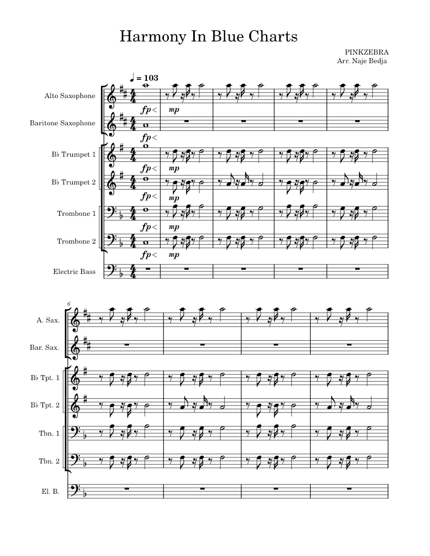 Harmony In Blue Charts Sheet music for Trombone, Saxophone alto, Saxophone baritone, Trumpet in ...