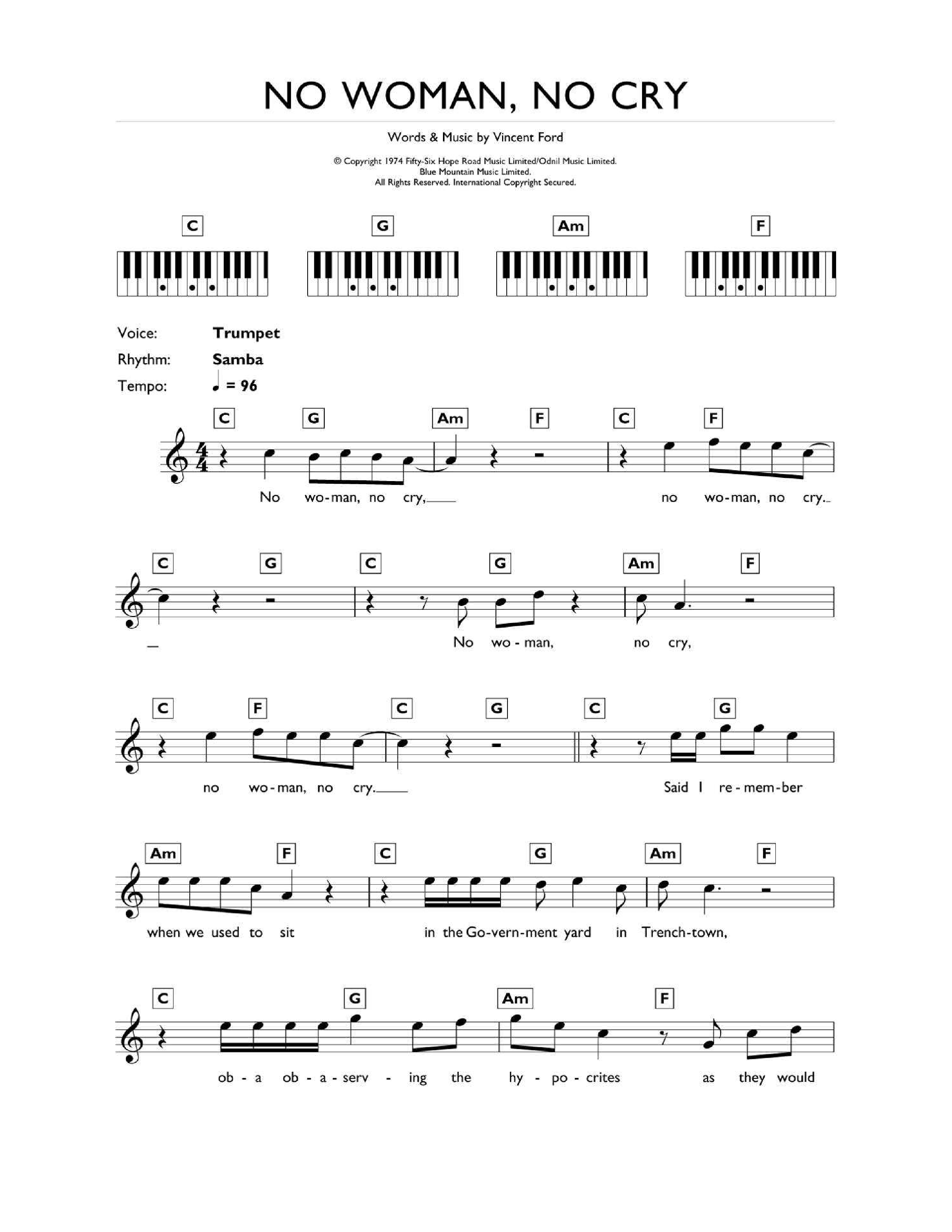 Play Official version of No woman no cry Sheet Music by Bob Marley for ...