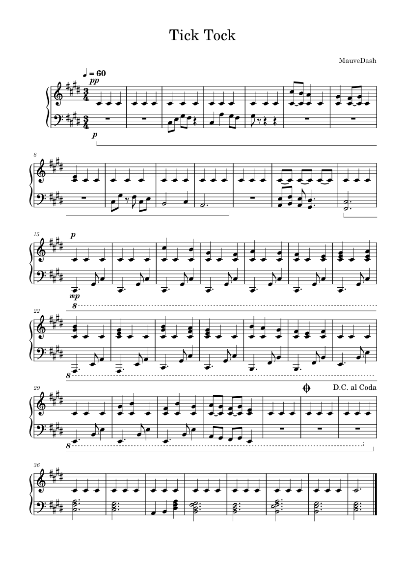 Tick Tock - MauveDash Sheet music for Piano (Solo) | Musescore.com