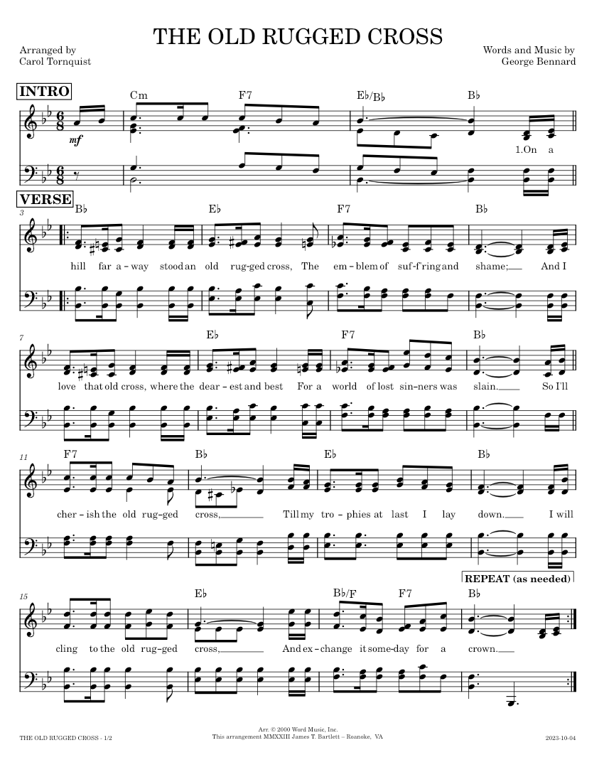 The Old Rugged Cross Sheet Music with Chords for Piano (Solo ...