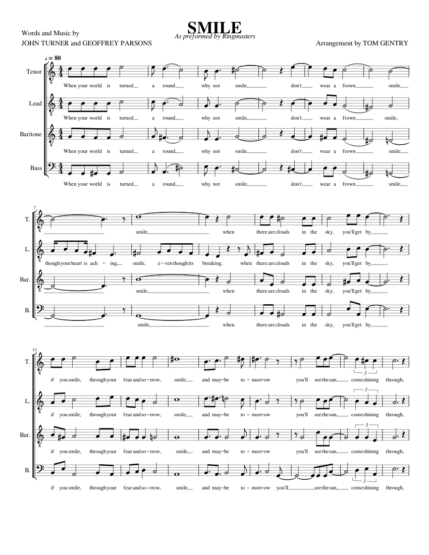 Smile Sheet music for Tenor, Bass voice, Baritone (Choral) | Musescore.com