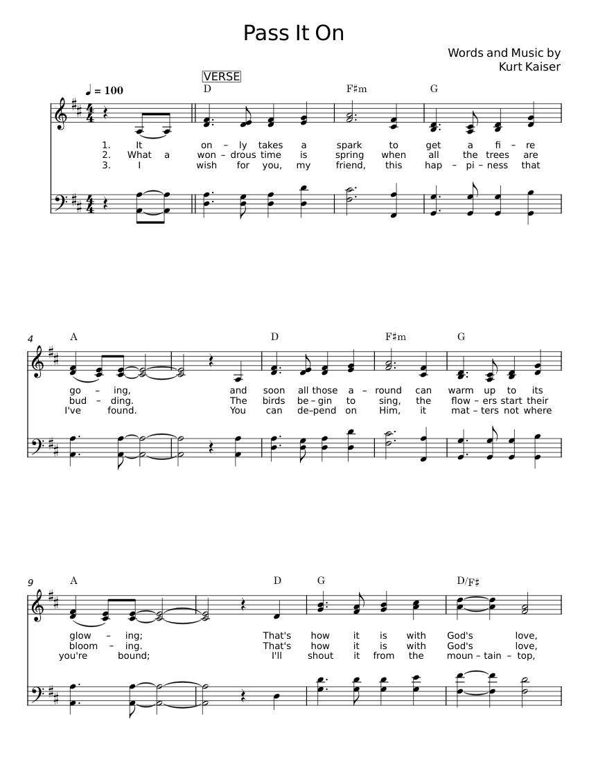 Pass it on - Kurt Kaiser Sheet Music for Synthesizer (Mixed Duet ...