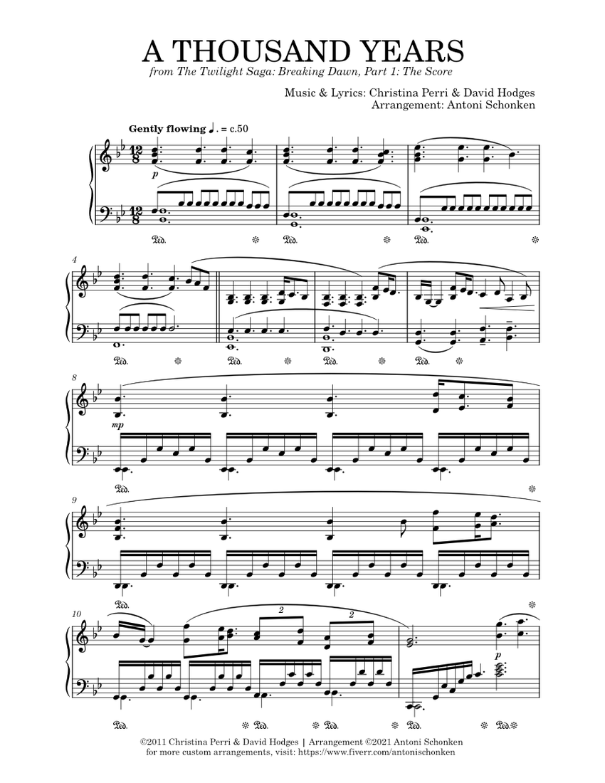 A Thousand Years - Christina Perri (from The Twilight Saga) Sheet music for Piano (Solo ...