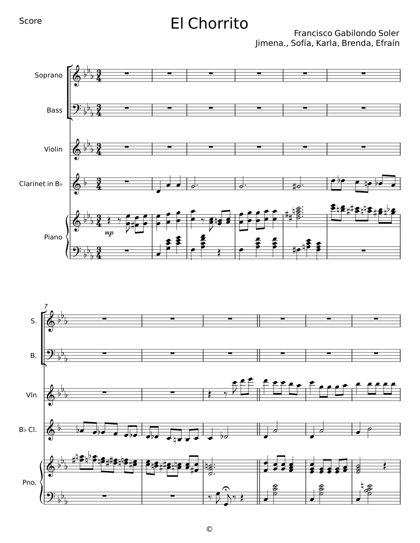 El chorrito - Cri-Cri Sheet Music for Piano, Violin, Bass guitar ...