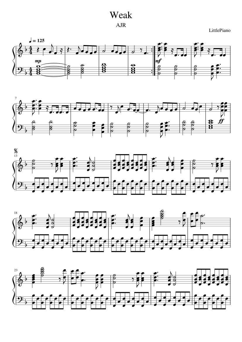 Weak – AJR Sheet Music for Piano (Solo) | MuseScore.com