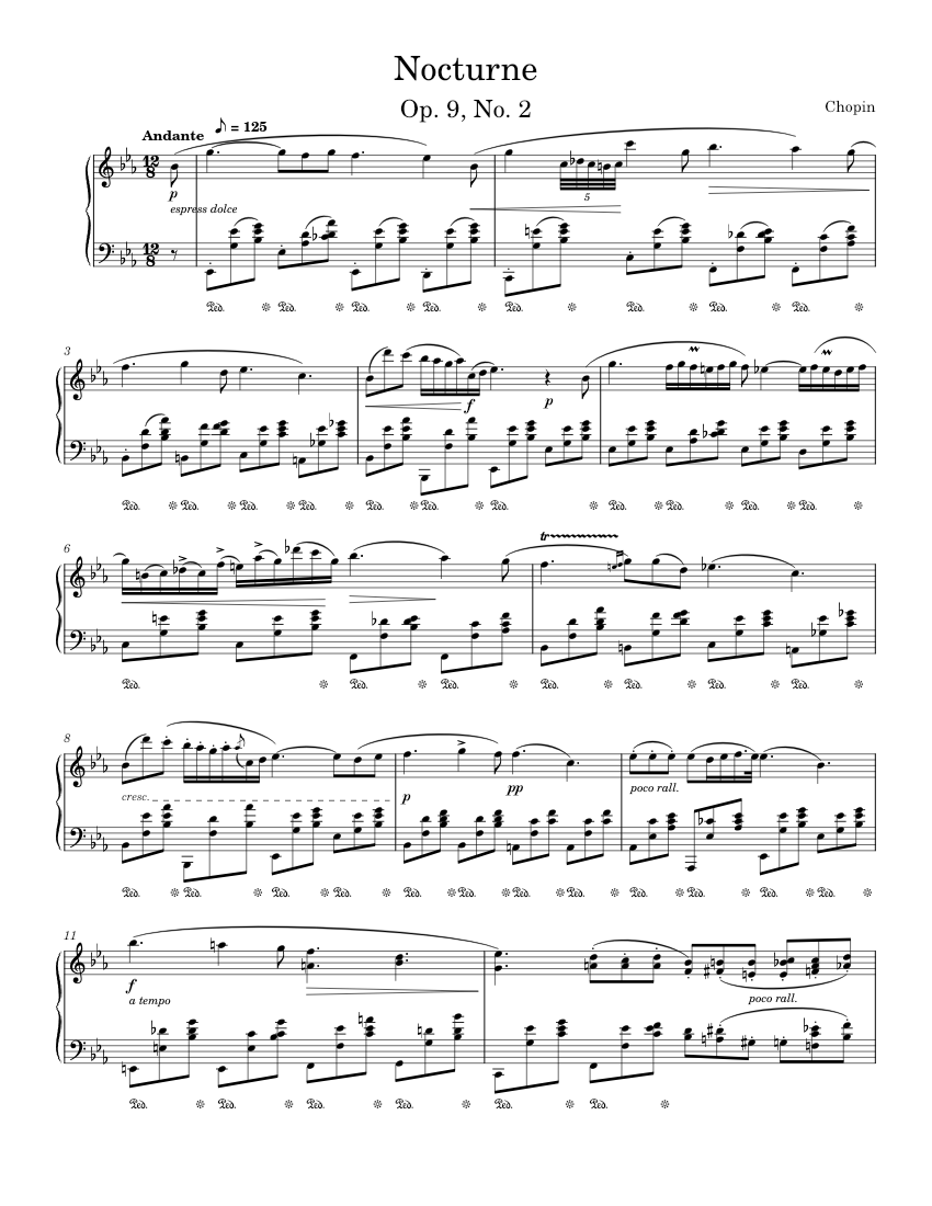 Nocturne Opus 9 No. 2 in E♭ Major – Frédéric Chopin Sheet music for Piano (Solo) | Musescore.com