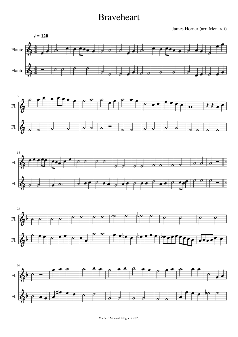 Braveheart - easy flute duet - piano tutorial