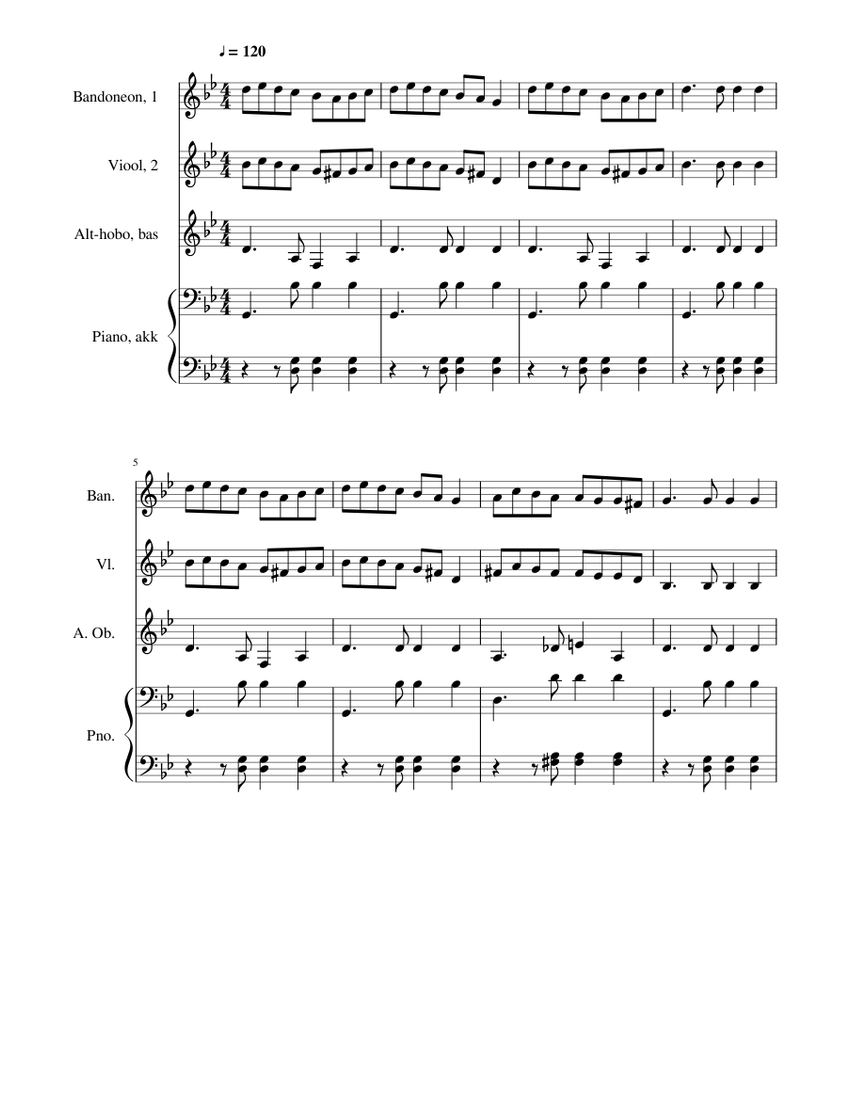 Uskudar in gm.Son opgemaakt Sheet music for Piano, Bandoneon, Oboe, Violin (Mixed Quartet ...