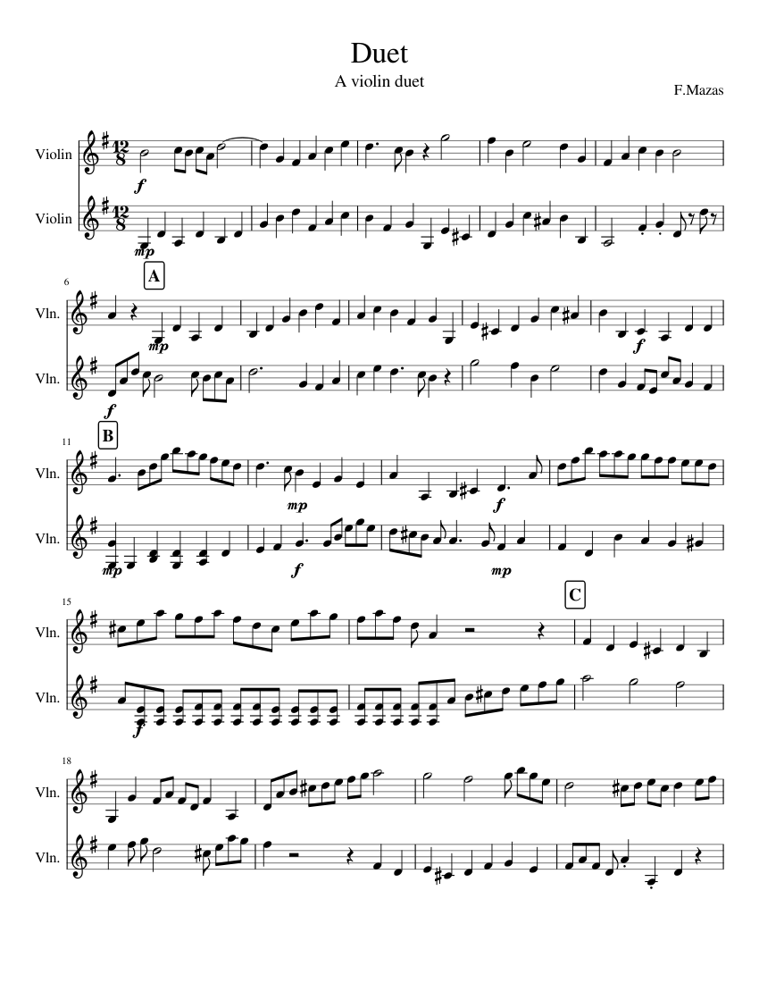 Duet (Violin) Sheet music for Violin (String Duet) | Musescore.com