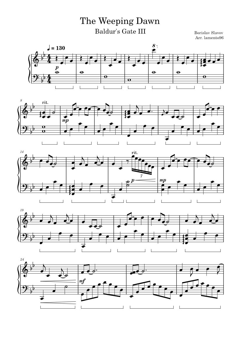 The Weeping Dawn – Baldur's Gate 3 (Piano Solo) Sheet Music for Piano (Solo) | MuseScore.com