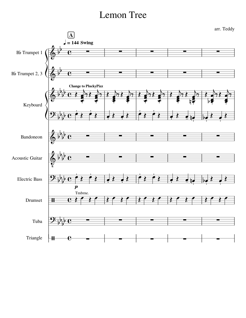Lemon Tree Sheet music for Tuba, Bandoneon, Trumpet in b-flat, Guitar ...