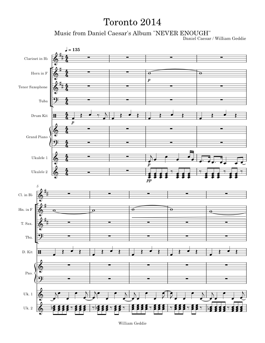 Toronto 2014 – Daniel Caesar Sheet Music for Piano, Tuba, Saxophone ...