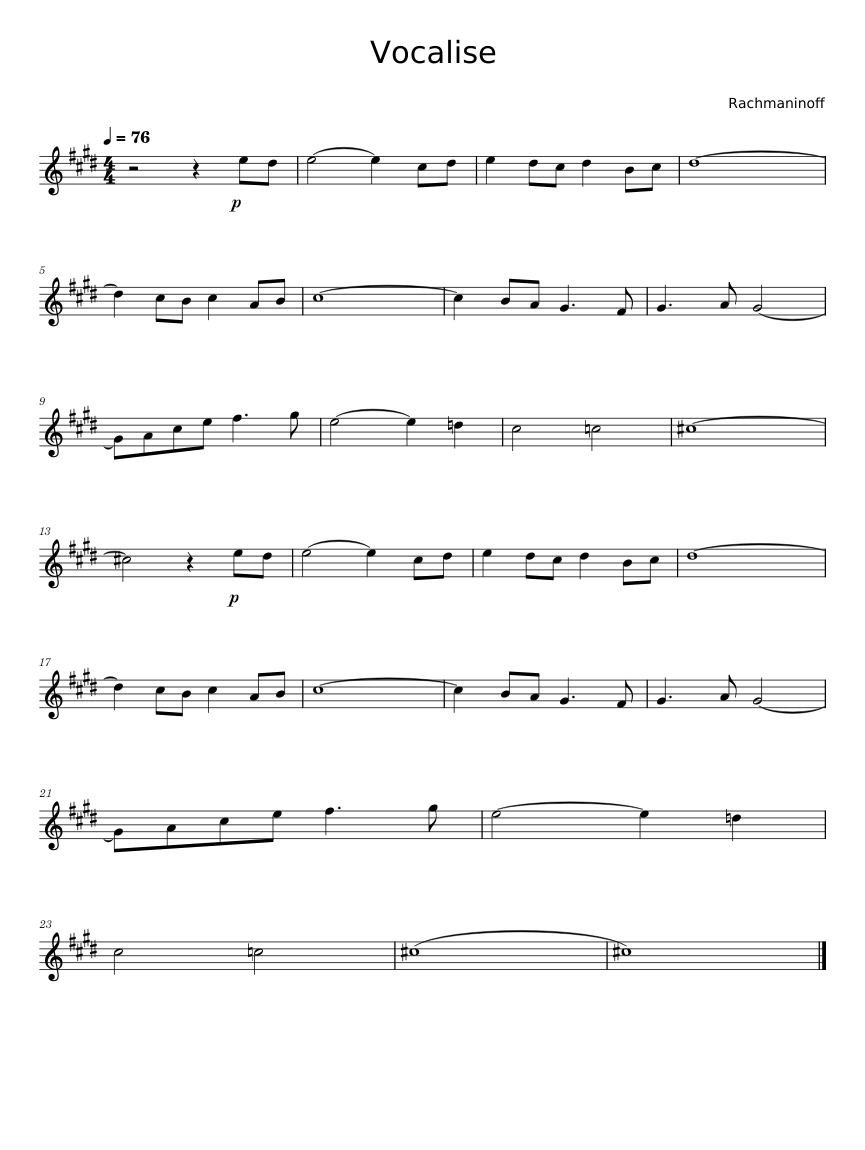 Vocalise Op. 34 No. 14 - Sergei Rachmaninoff Sheet music for Vocals ...