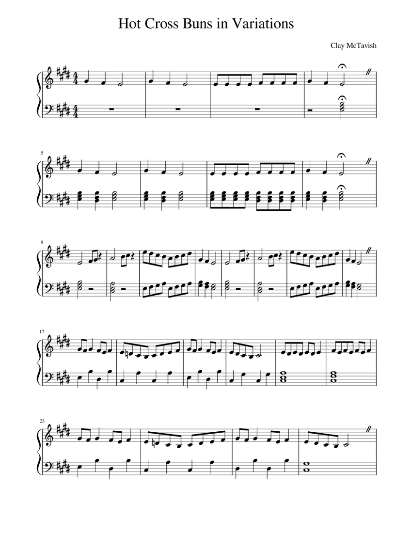 Hot Cross Buns in Variations Sheet music for Piano (Solo) | Musescore.com