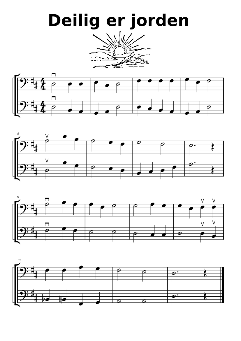Deilig er jorden duo Sheet Music for Cello (String Duet) | MuseScore.com