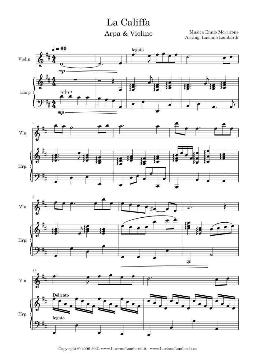 La Califfa (arpa & violino) - Ennio Morricone - Arr. Luciano Lombardi ...