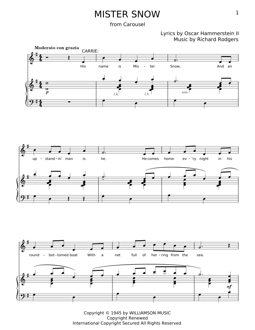 Mister Snow - Rodgers & Hammerstein Sheet music for Piano, Vocals (Mixed Trio) | Musescore.com