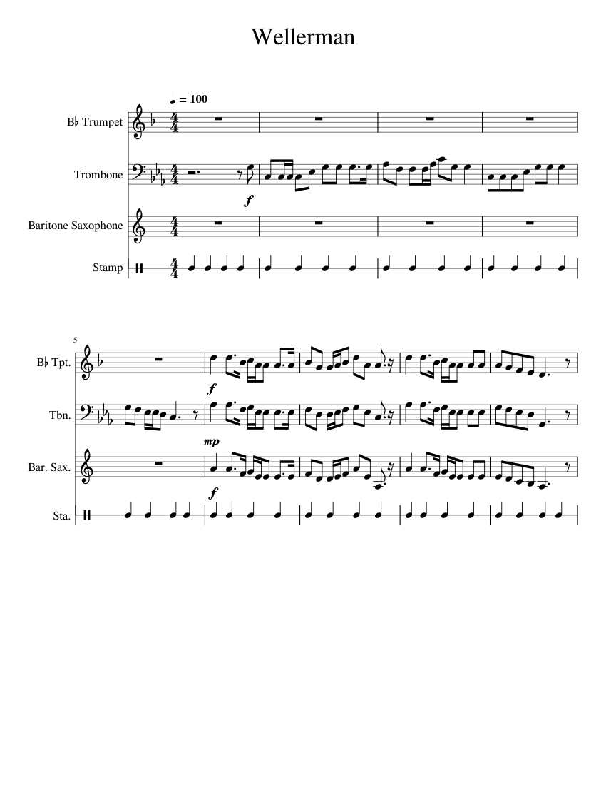 Wellerman Sheet music for Trombone, Saxophone baritone, Trumpet in b ...