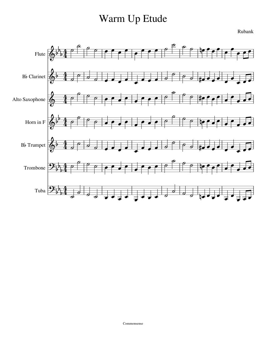 Warm Up Etude Sheet music for Trombone, Tuba, Flute, Clarinet other ...