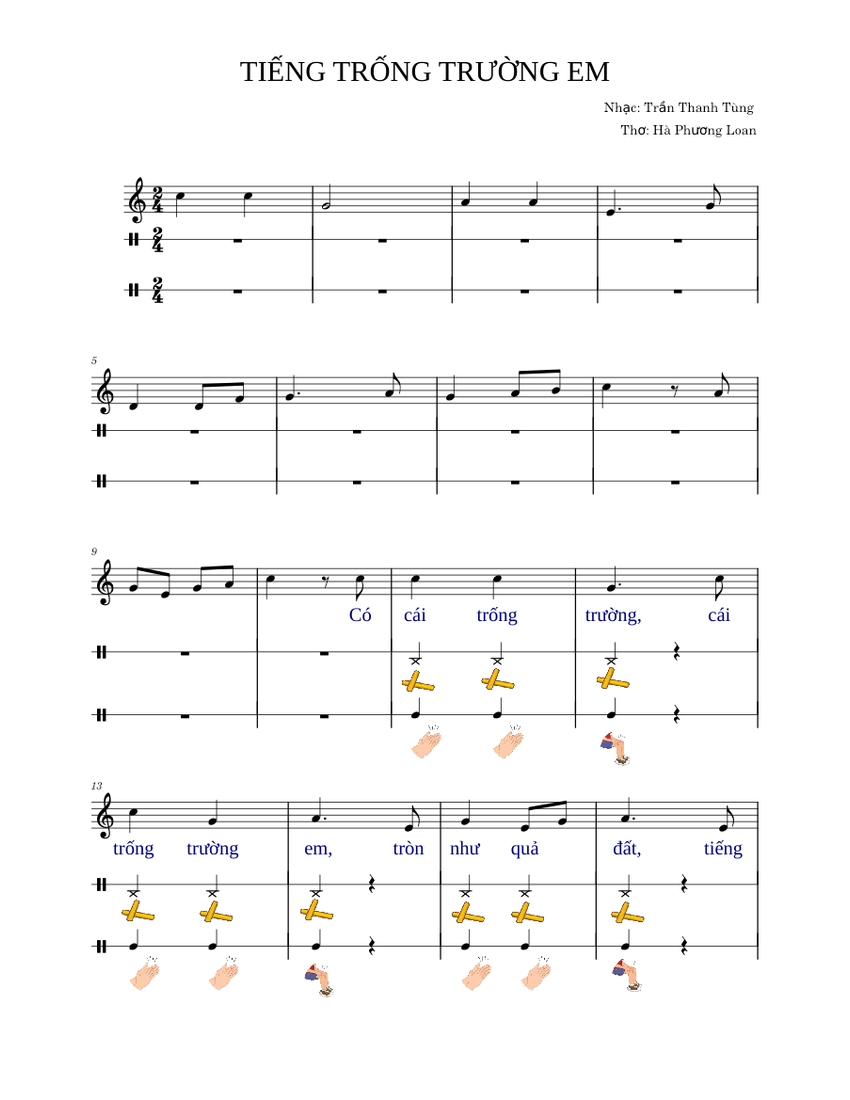 TIẾNG TRỐNG TRƯỜNG EM Sheet music for Piano, Drum group, Hand clap ...