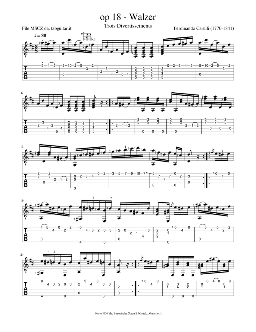 Carulli - op 18 - Walzer Sheet music for Guitar (Solo) | Musescore.com