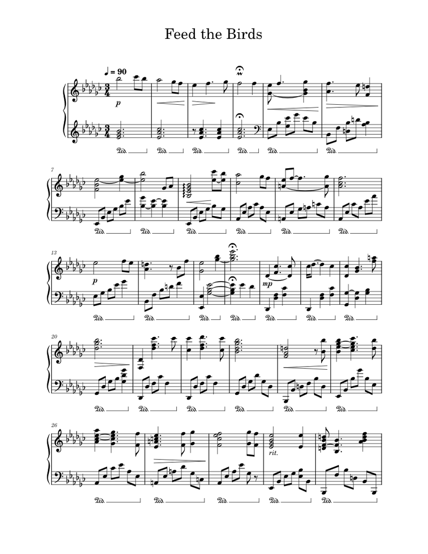 Feed the Birds – Sherman, Robert & Richard Feed the Birds Sheet music ...