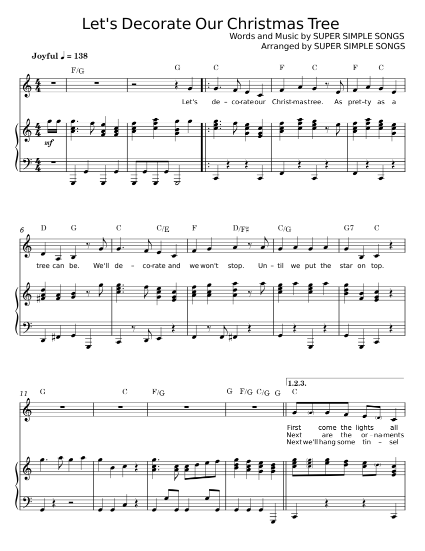 Let's Decorate Our Christmas Tree - SUPER SIMPLE SONGS Sheet music for ...