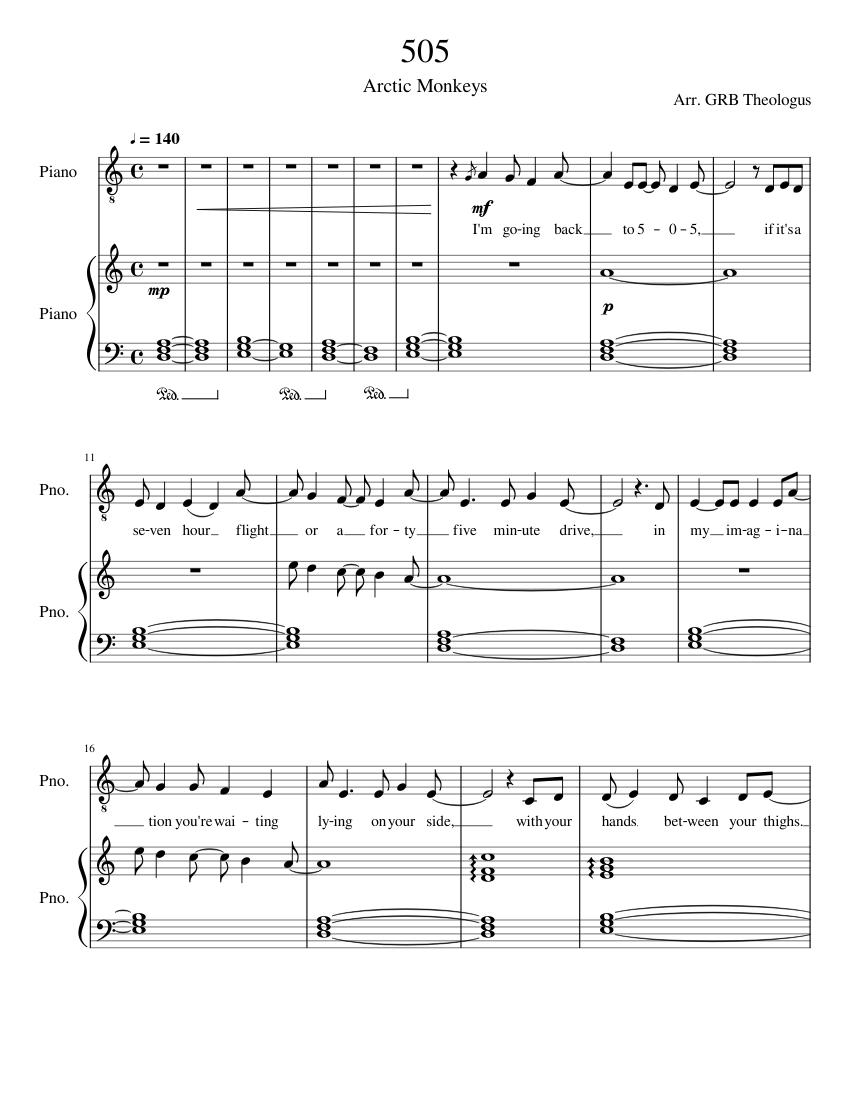 505 by Arctic Monkeys (PDF in Description) Sheet Music for Piano (Solo ...