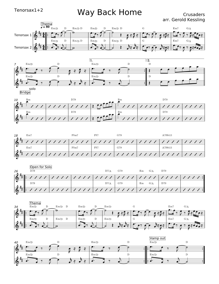 Way Back Home - Beat Crusaders Sheet music for Saxophone tenor ...