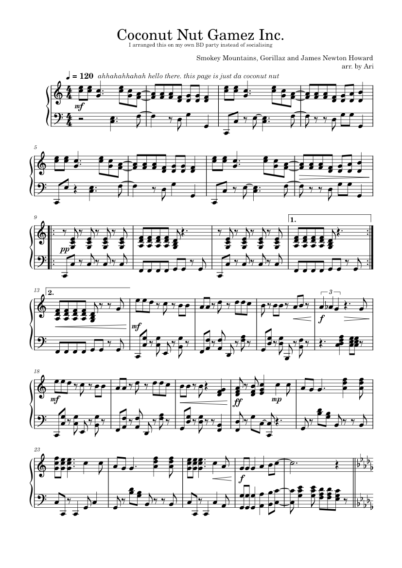 Coconut Nut Gamez Inc. {chimaera abomination by Ari} Sheet music for ...