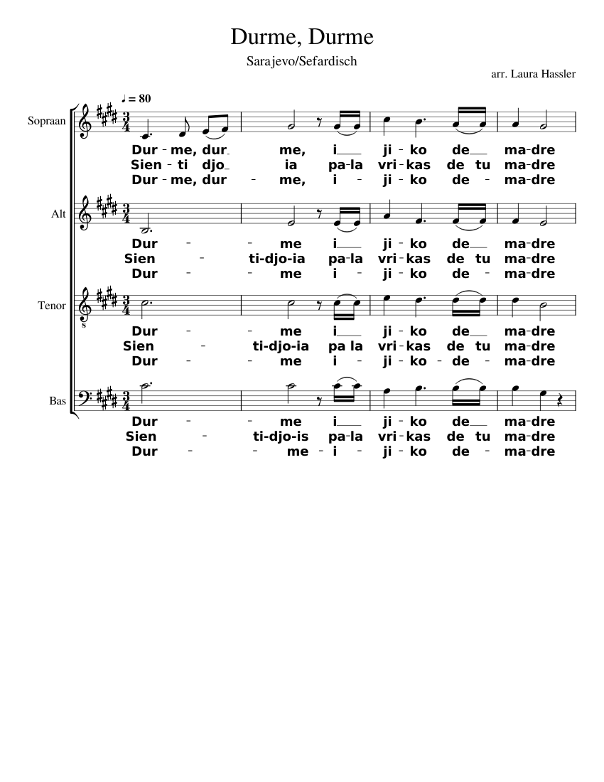Durme,_Durme Sheet music for Soprano, Alto, Tenor, Bass voice (Choral ...