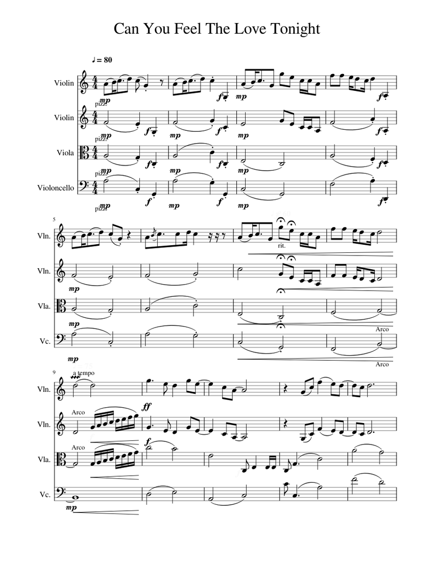 Can You Feel The Love Tonight? Sheet music for Violin, Viola, Cello (String Quartet) | Musescore.com