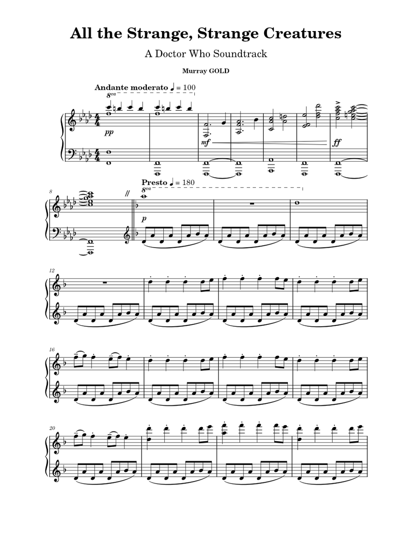 All the Strange, Strange Creatures – Murray Gold Sheet music for Piano ...
