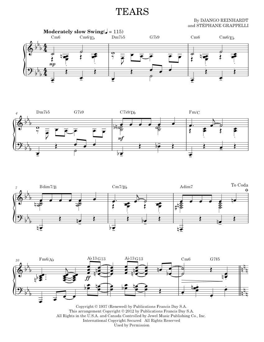 tears Sheet music for Piano: Music Notes