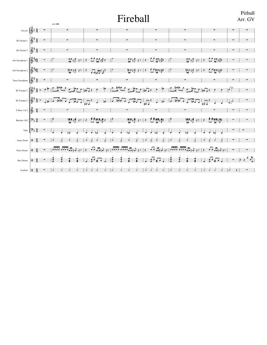 Fireball by Pitbull Sheet music for Trombone, Tuba, Flute piccolo ...