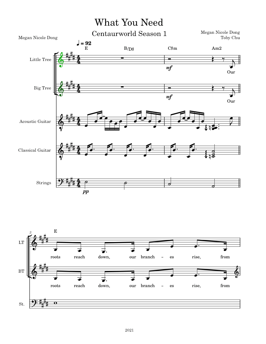 What You Need Sheet music for Vocals, Tambourine, Violin, Guitar & more ...