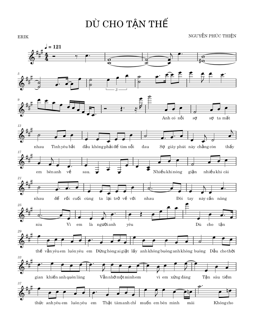 Dù cho tận thế – Erik Sheet Music for Piano (Solo) Easy | MuseScore.com