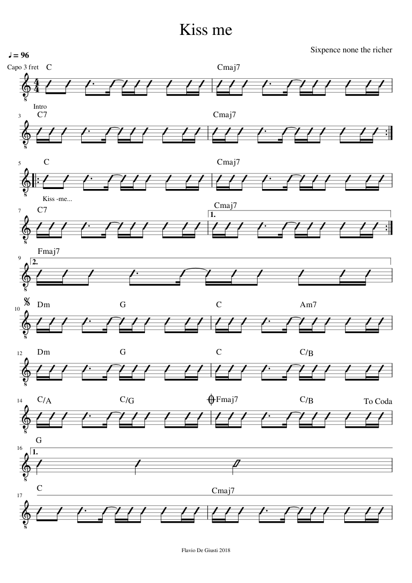 Kiss me - sixpence none the richer Sheet Music with Chords for Guitar ...