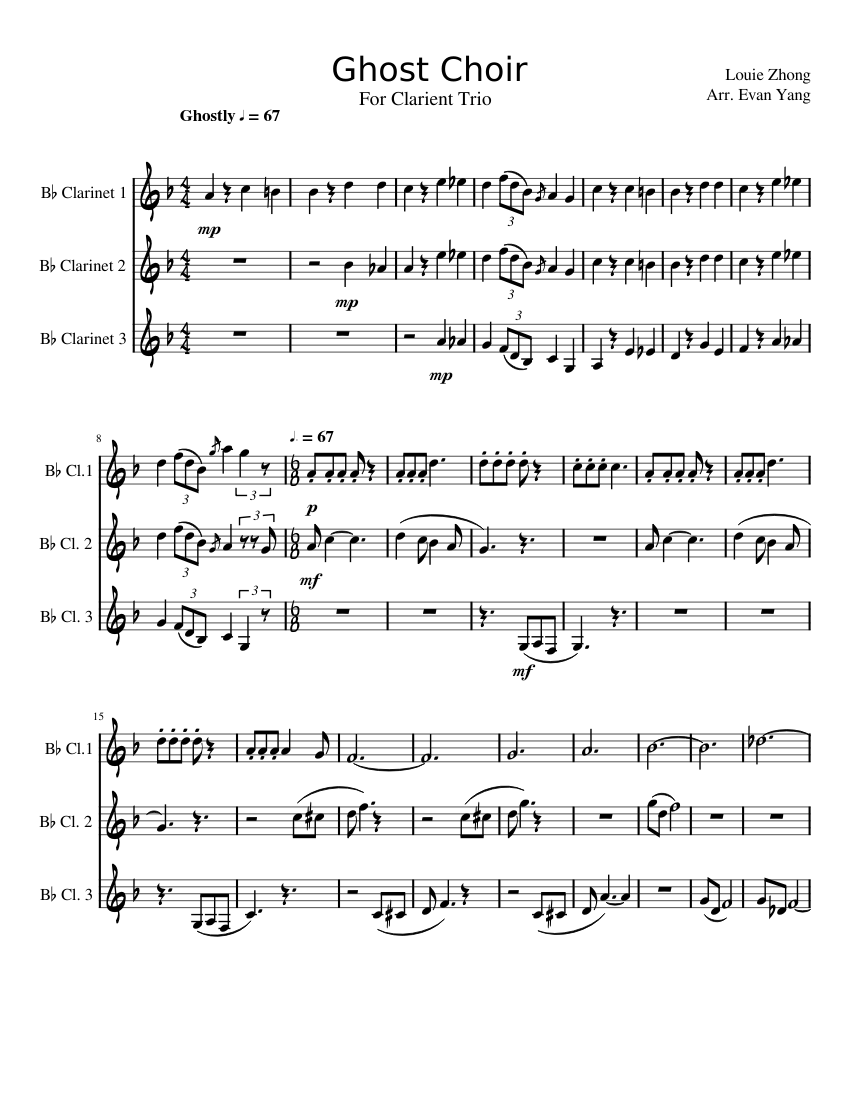 Ghost Choir – Louie Zhong (Clarinet Trio) Sheet music for Clarinet in b ...