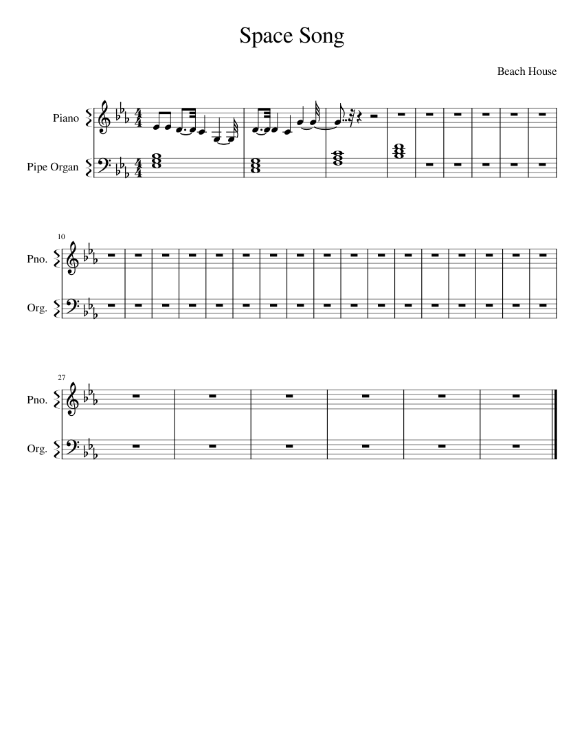 Space Song Sheet music for Piano, Organ (Mixed Duet) | Musescore.com