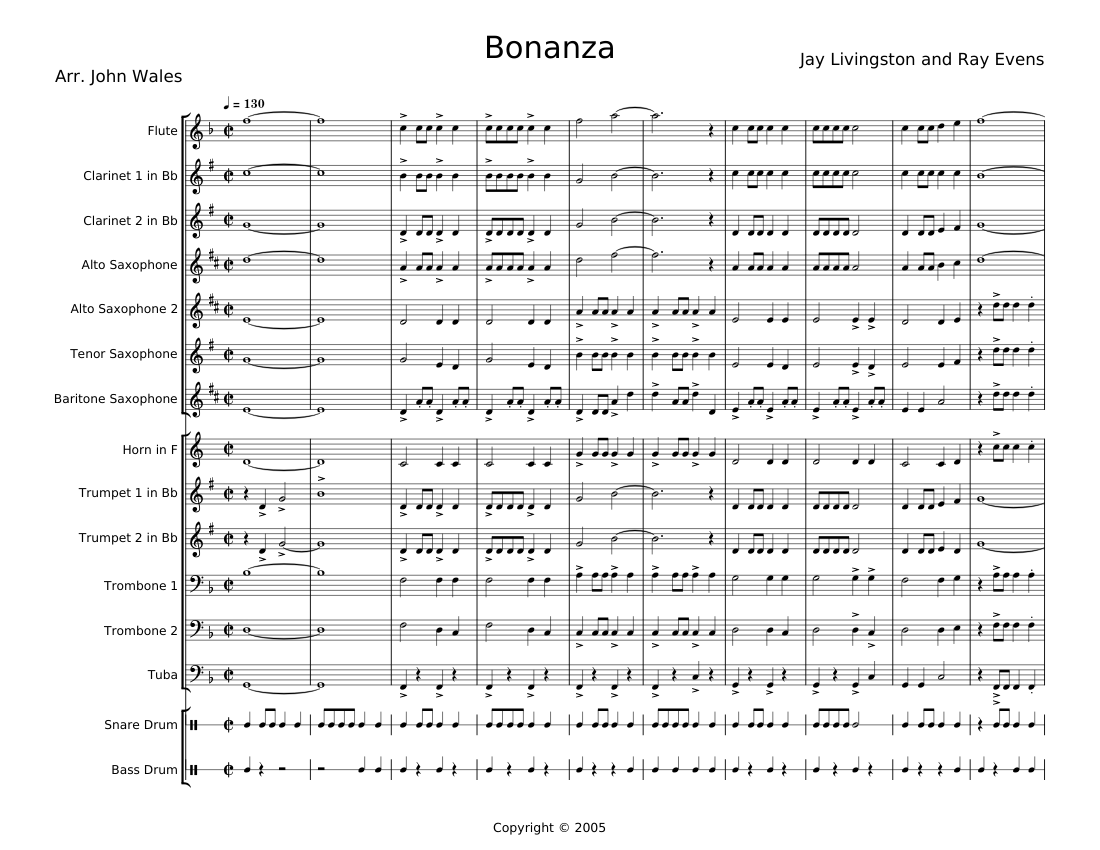 Bonanza (televisieserie) - Jay Livingston Sheet music for Piano, Cornet ...