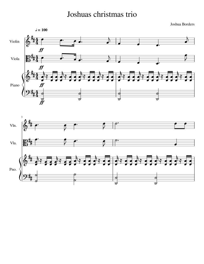 Joshua Christmas trio Sheet music for Piano, Violin, Viola (Mixed Trio ...