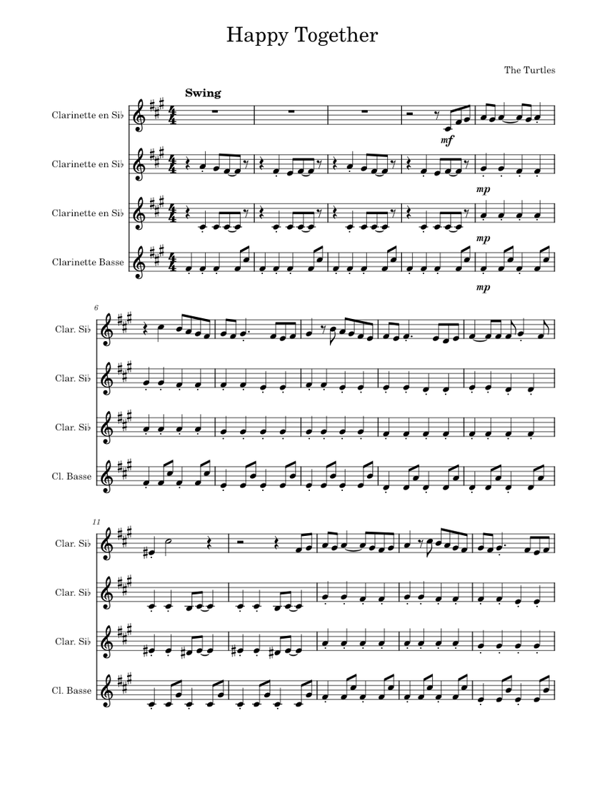 Happy Together – The Turtles Sheet music for Clarinet in b-flat ...